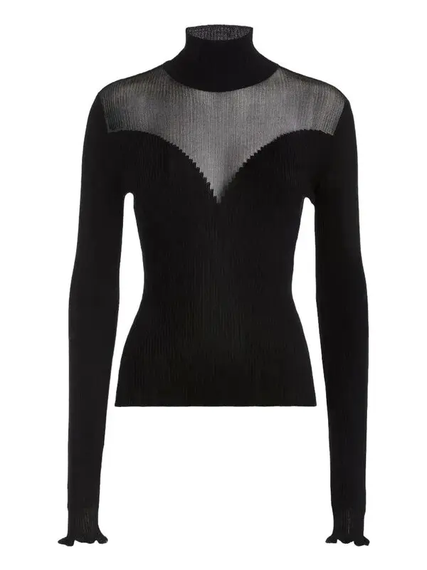 GENNY Sheer-panel Ribbed Sweater - Black