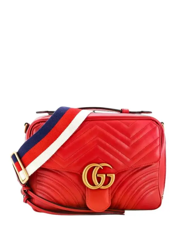 Gucci Gg Marmont Zip Around Camera Bag Matelasse Leather Small Shoulder Bag - Red