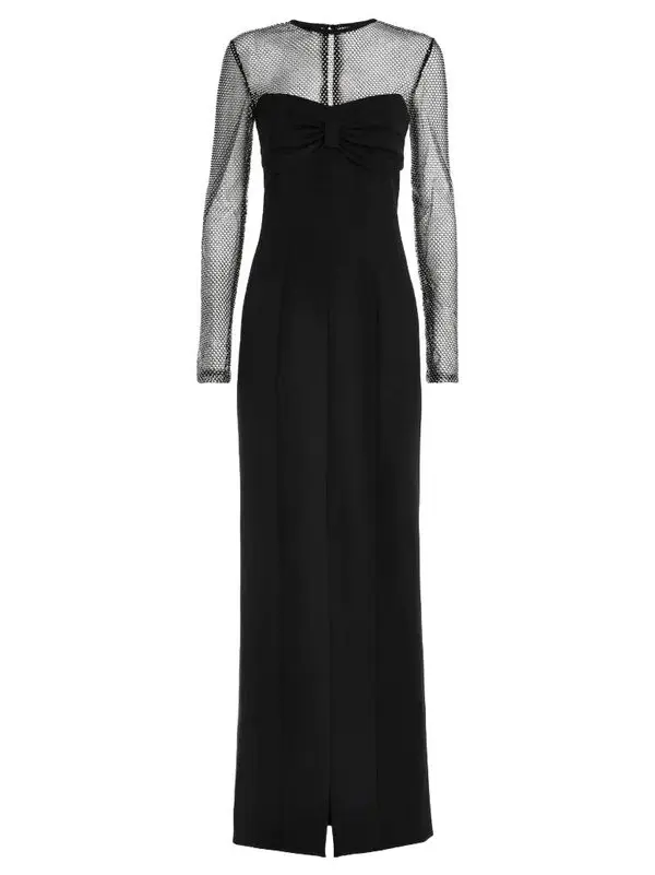 GENNY Bow-detail Mesh-panel Maxi Dress - Black