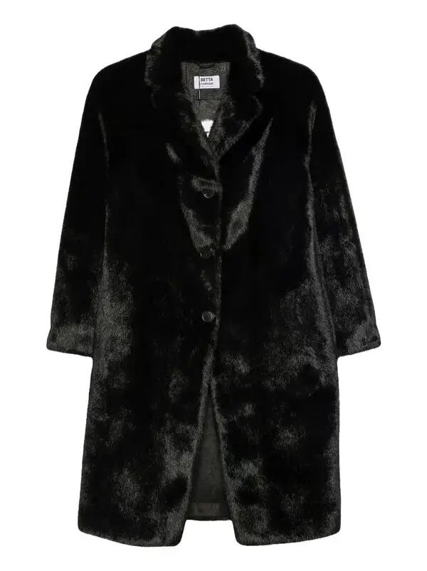 BETTA CORRADI Faux-fur Notch-lapel Coat - Black