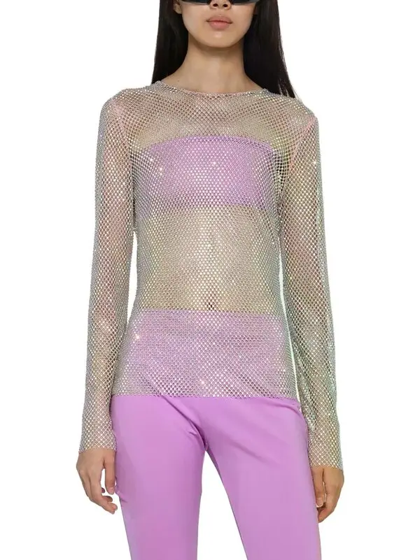 Giuseppe Di Morabito Rhinestone-embroidered Mesh Top - Silver