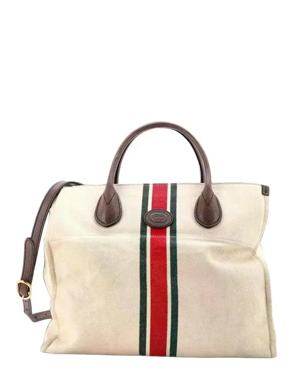 Gucci Foldable Web Canvas With Leather Small Tote Bag - Neutrals