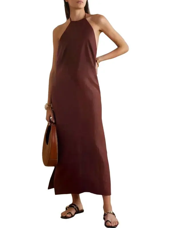 HAIGHT. Antonia Halterneck Midi Dress - Brown