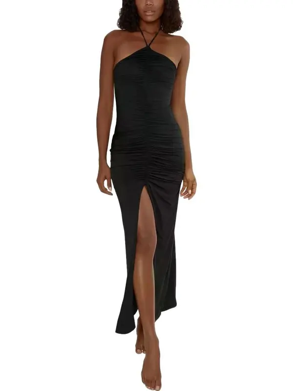 MAYGEL CORONEL Marquesa Ruched Halterneck Maxi Dress - Black