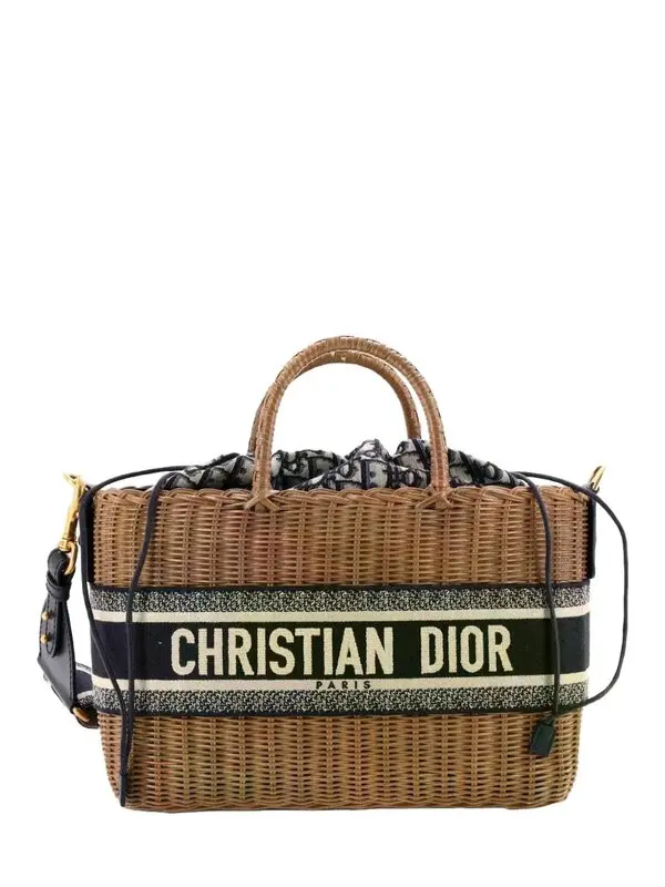 Dior Basket Bag Wicker And Oblique Canvas Large Tote Bag - Brown