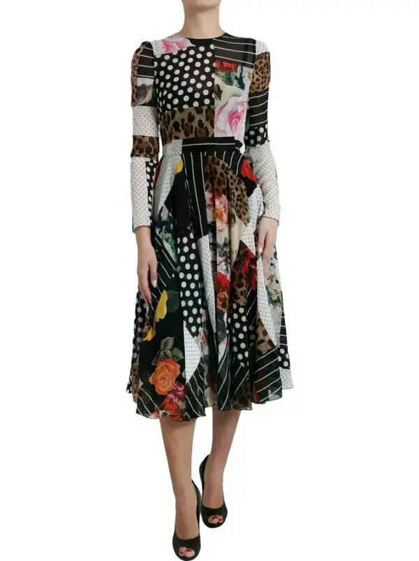 Dolce & Gabbana Patchwork-design Floral-print Midi Dress - Black
