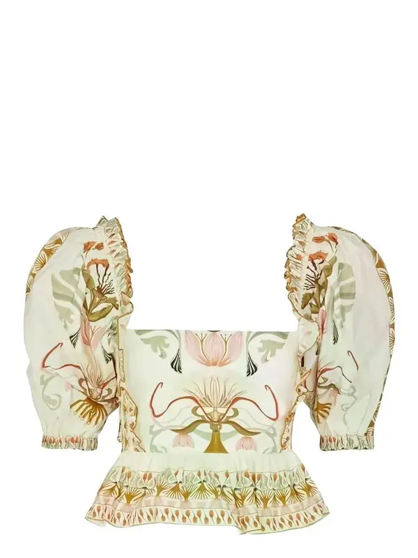 Lug Von Siga Daphne Ruffled Peplum Top - Neutrals