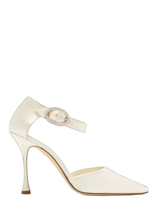 Manolo Blahnik Zutonplan Crystal-buckle Satin Pumps - Neutrals