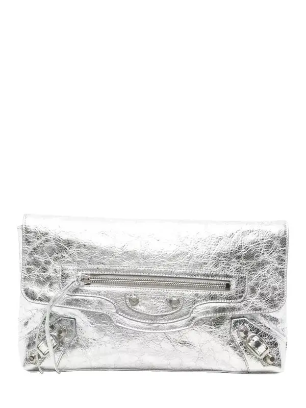 Balenciaga Le Cagole Metallic Clutch Bag - Silver
