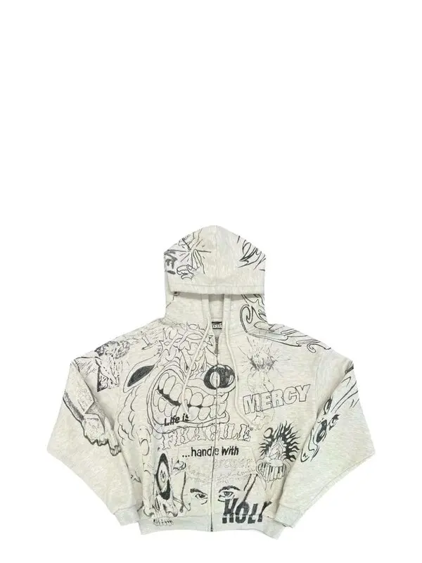 HELLSTAR Graffiti-print Zip-up Hoodie - Grey