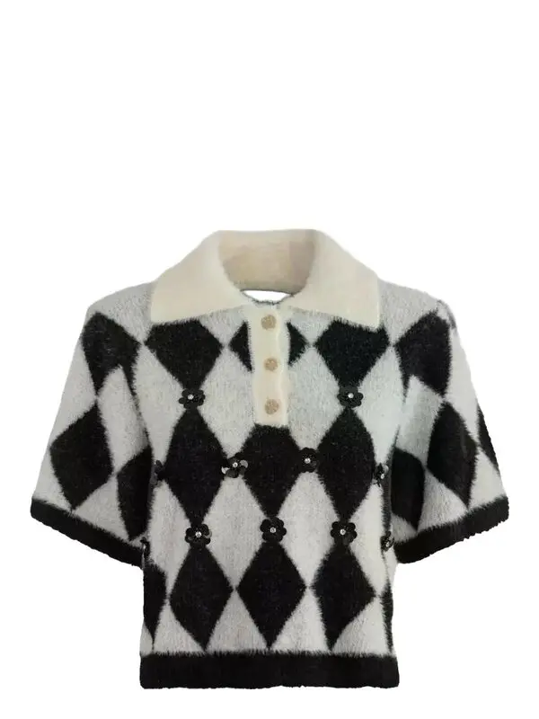 GAELLE PARIS Argyle Flower-embellished Sweater - Black