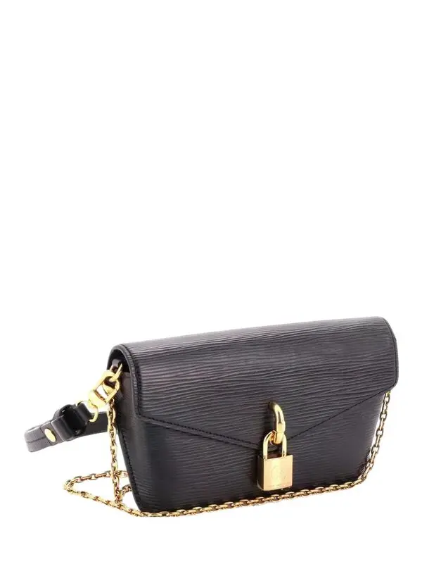 LOUIS VUITTON Padlock On Strap Handbag Epi Leather Crossbody Bag - Black