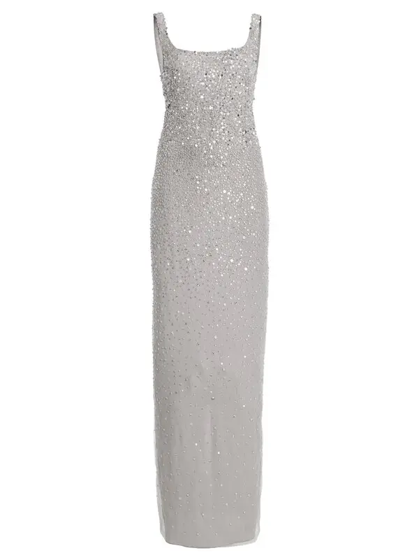 Monique Lhuillier Embroidered Tulle Scoop-neck Maxi Dress - Silver
