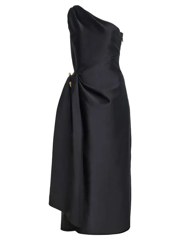Monique Lhuillier Silk-blend One-shoulder Midi Dress - Black