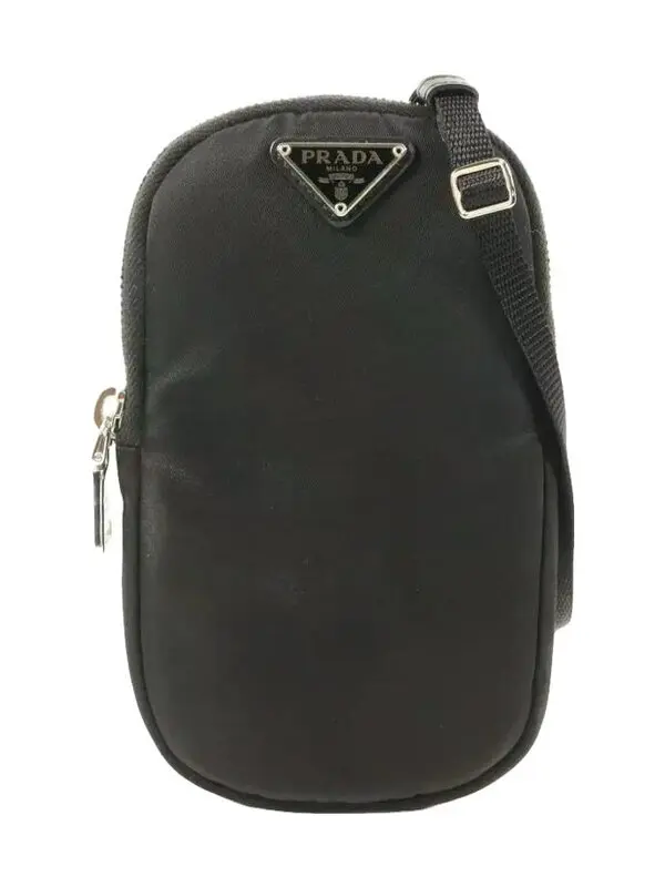 Prada Enamelled Triangle Logo Phone Shoulder Bag - Black