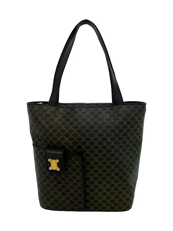 Celine 1997 Macadam Coated Canvas Tote Bag - Black
