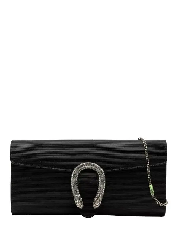Gucci 2016-2026 Ribbed Satin Crystal Dionysus Clutch On Chain Shoulder Bag - Black