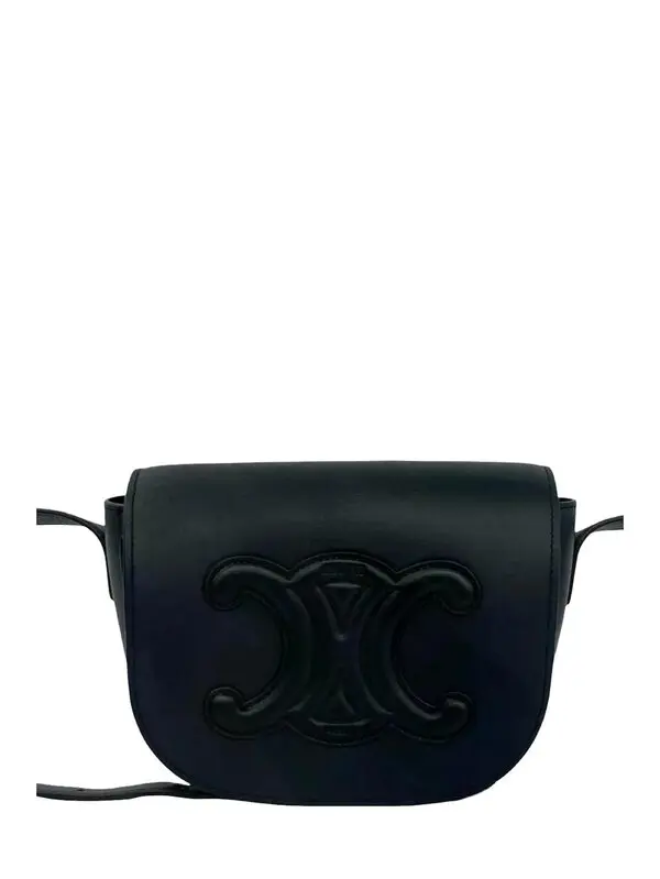 Celine 2022 Calfskin Cuir Triomphe Folco Crossbody Bag - Black