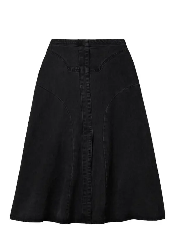 Sea Patchwork Denim Mid-length Skirt - Black