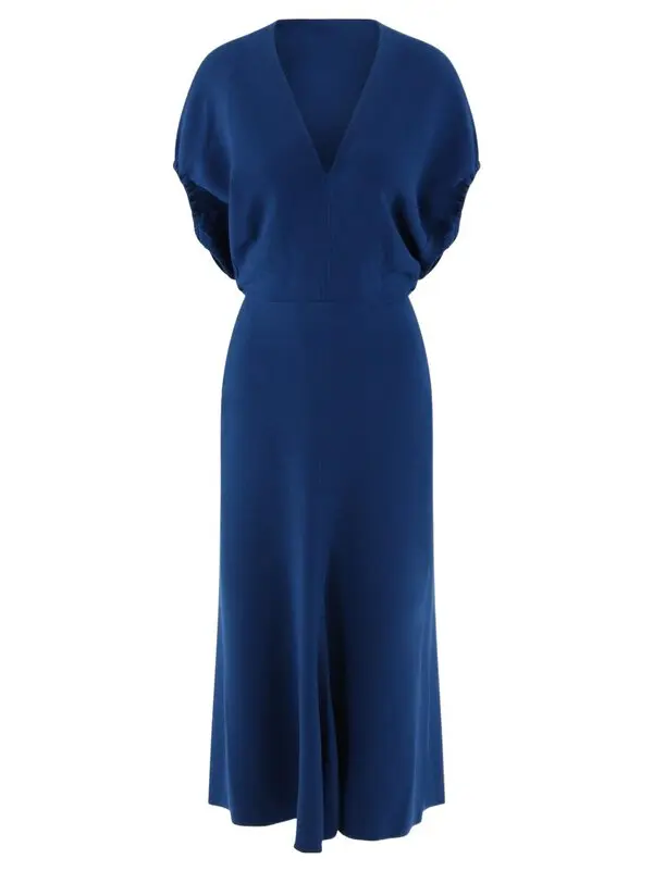 Victoria Beckham Short-sleeved V-neck Midi Dress - Sapphire Blue