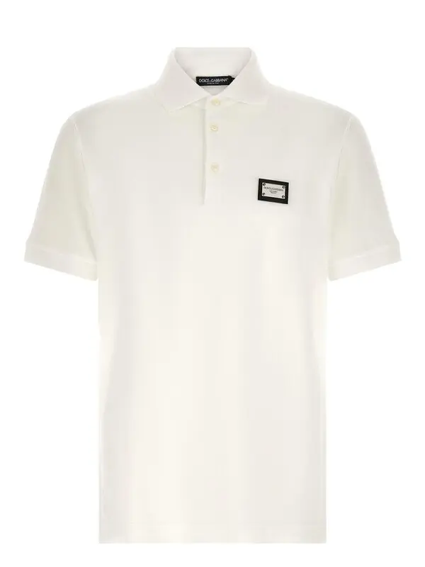 Dolce & Gabbana Logo Plate Polo Shirt - White