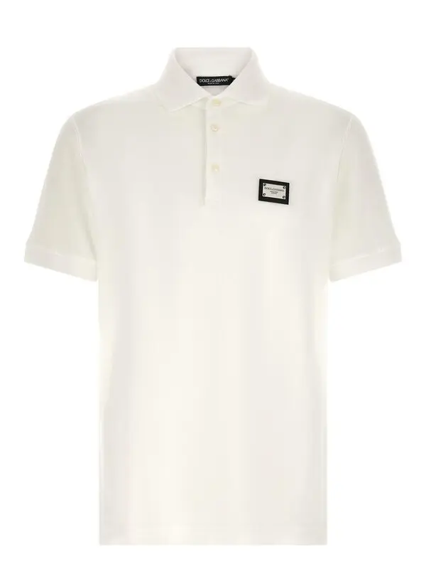 Dolce & Gabbana Logo Plate Polo Shirt - White
