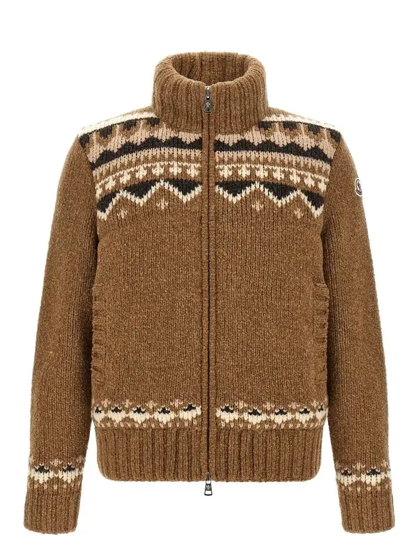 Moncler Geometric Bouclé Cardigan - Brown