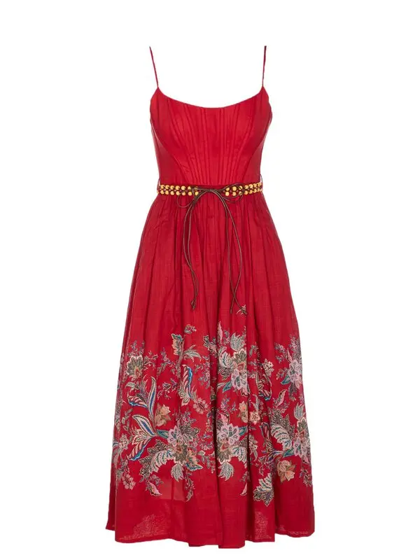 Zimmermann Rhiannon Corset Midi Dress - Red