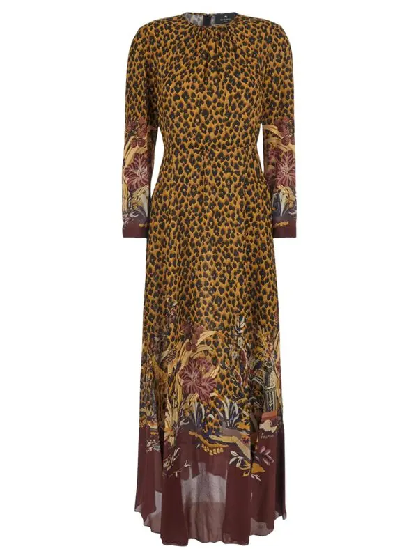 Etro Leopard-print Floral-border Maxi Dress - Brown