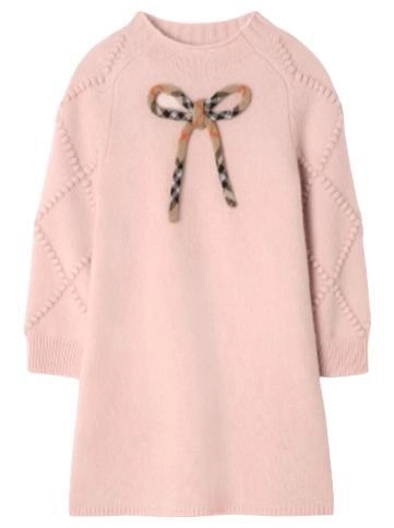 Burberry Check Bow Wool Cashmere Dress - Pink