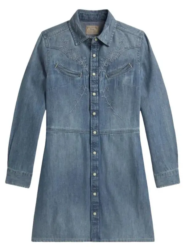 Polo Ralph Lauren Embroidered-details Long-sleeve Denim Dress - Blue