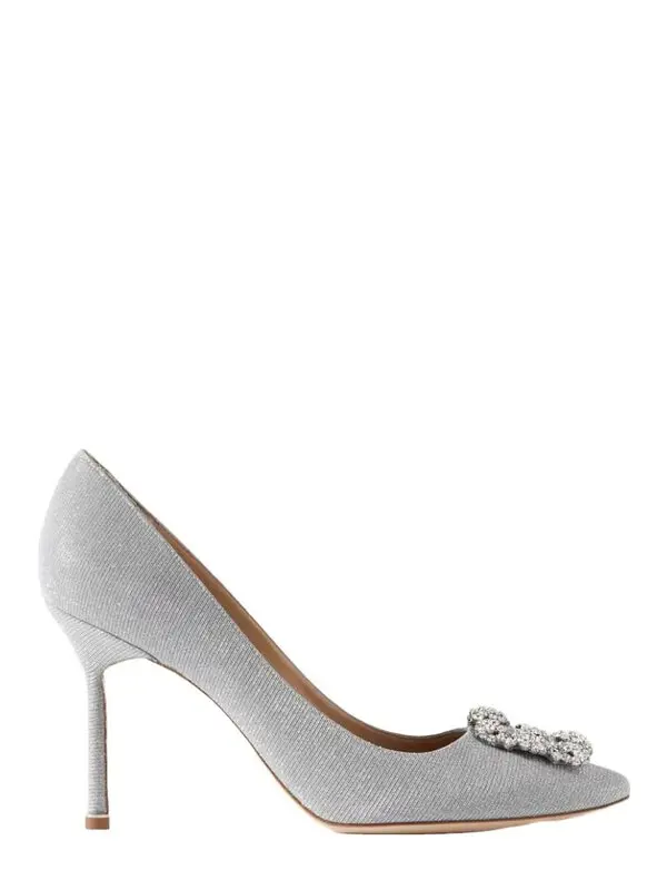 Manolo Blahnik Hangisi Glitter Embellished Buckle Pumps - Gray