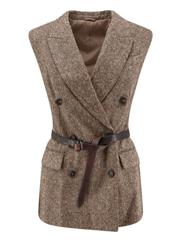 Brunello Cucinelli Double-breasted Belt Vest - Brown