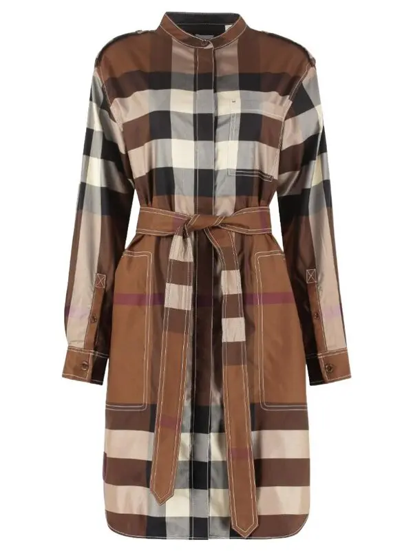 Burberry Checked Belted Mini Shirt Dress - Multicolor
