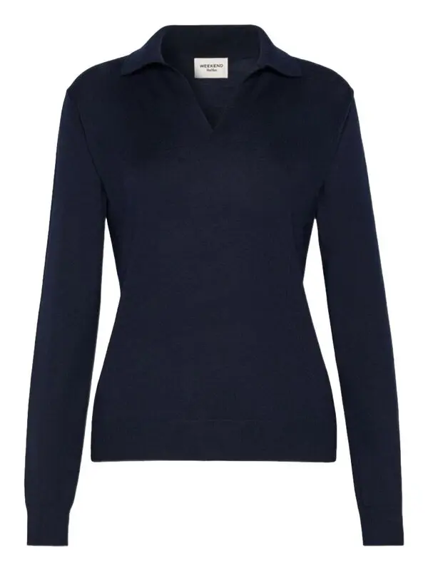 Max Mara Wkdcappa V-neck Knitted Polo Shirt - Navy