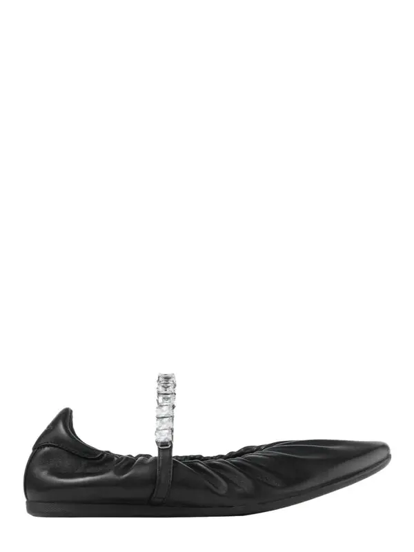 JIMMY CHOO Nappa Leather Ballet Flats With Crystal-embellished Straps - Black