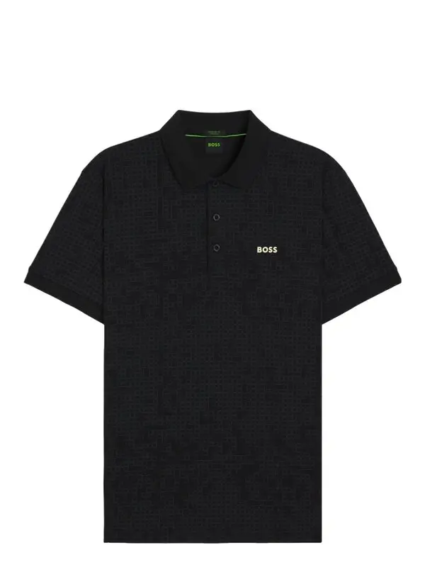 Hugo Boss Stretch-cotton Polo Shirt With All-over Print - Black