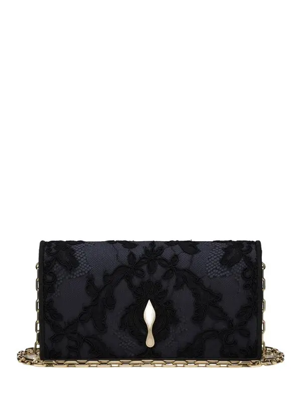 CHRISTIAN LOUBOUTIN Bettina Lace-overlay Logo-plaque Clutch Bag - Black
