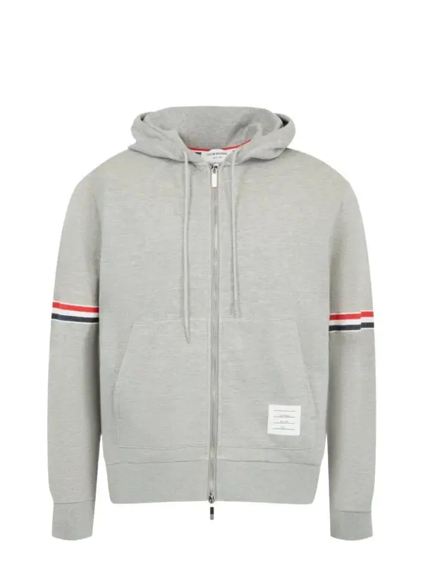 Thom Browne 4-bar Zip-up Hoodie - Light Grey