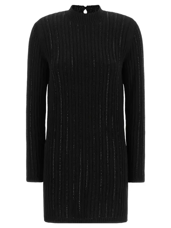 TWINSET Mock Neck Knit Mini Dress - Black