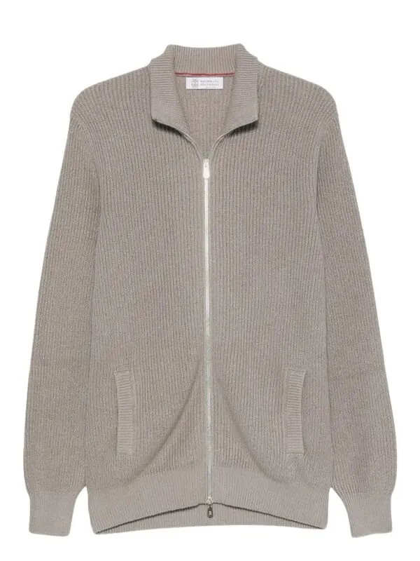 Brunello Cucinelli Ribbed-knit Zip-up Cardigan - Gray