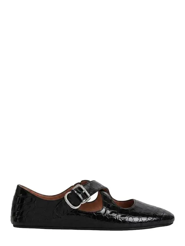 Alaïa Criss Cross Ballet Flats In Crocodile Embossed Calfskin - Black
