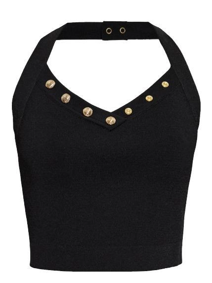 Balmain Cropped Sleeveless Top - Black