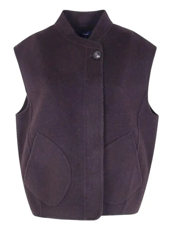 Soeur Stand Collar Sleeveless Vest - Black