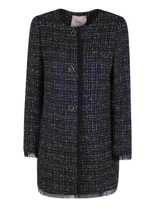 TWINSET Bouclé And Plumetis Tulle Coat - Black/grey