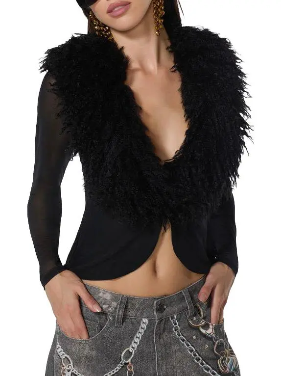 AFRM Nymia Faux Fur Collar Cardigan - Noir