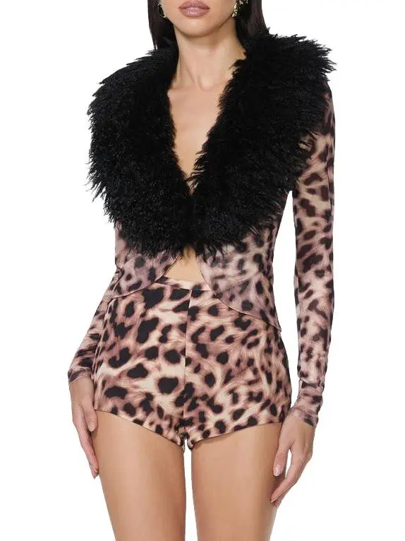AFRM Nymia Faux Fur Collar Cardigan - Warmth Leopard