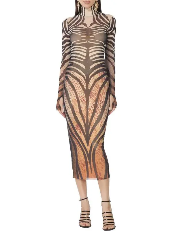 AFRM Shailene Turtleneck Midi Dress - Snake Stripe