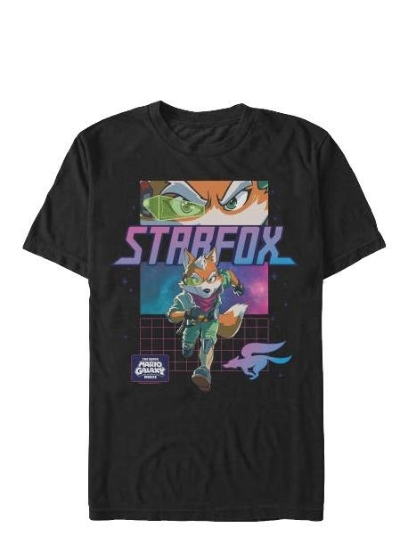 THE SUPER MARIO GALAXY MOVIE Anime Fox Mccloud Grid Short Sleeve T-shirt - Black