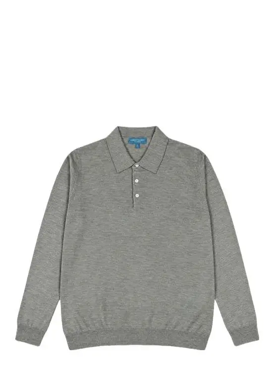 Robert Talbott Henson Wool Silk Fine Gauge Jersey Long Sleeve Polo - Medium Gray